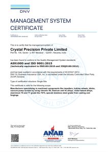 Quality Certificate – Crystal Precision